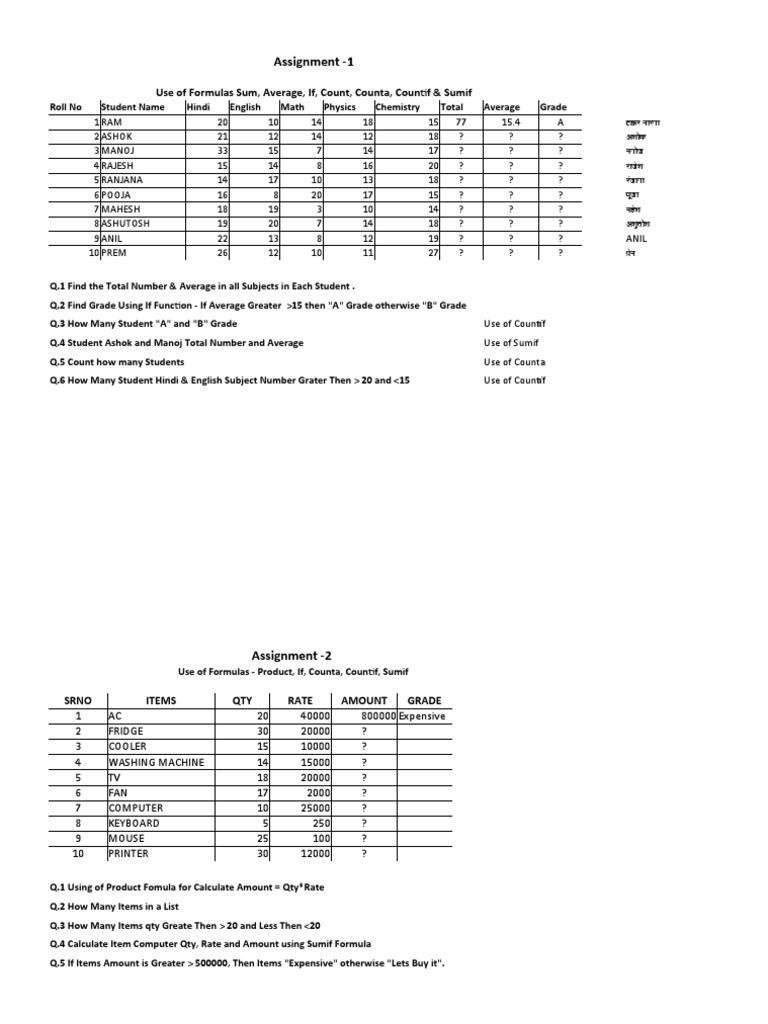 Excel Practical Assignments | PDF | Fruit | Vegetables Excel Practical Assignments | PDF | Fruit | Vegetables