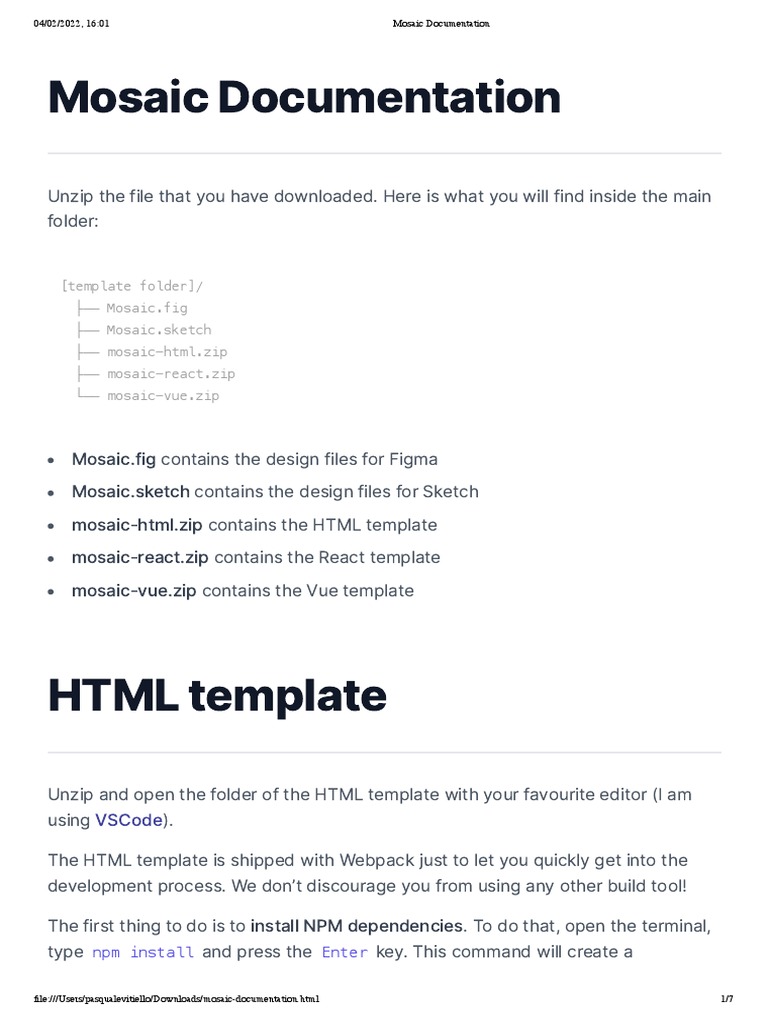 Mosaic Documentation | PDF | Html | Computer File