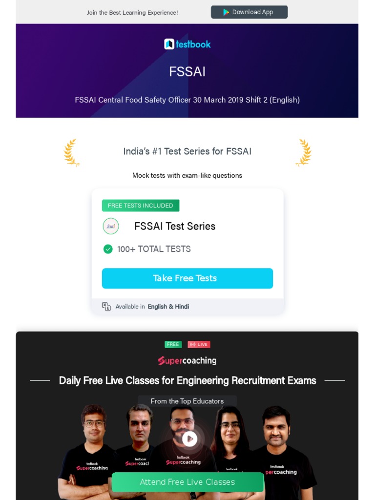 FSSAI Central Food Safety Officer Exam 2019 | PDF