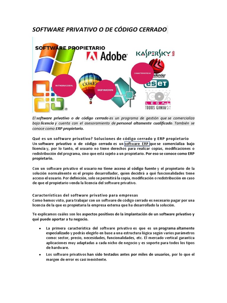 Software Privativo: Ventajas y Desventajas | PDF | Software propietario ...