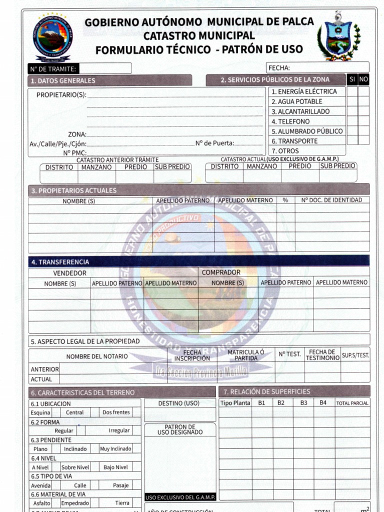 Formulario de Catastro PALCA | PDF