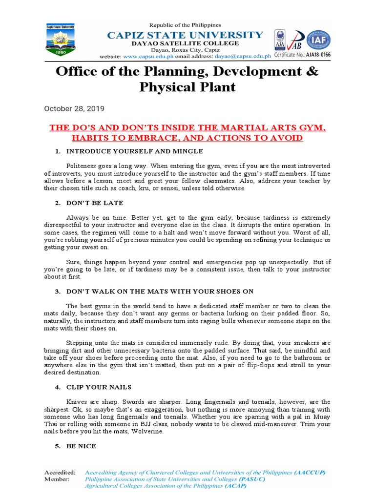 Martial Arts Room Dos and Donts | PDF | Nail (Anatomy)