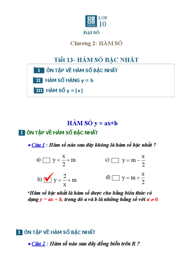 DS10-Tiết-13-Hàm Số y = Ax+b | PDF