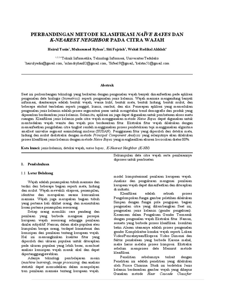 Naïve Bayes vs K-NN untuk Klasifikasi Wajah | PDF