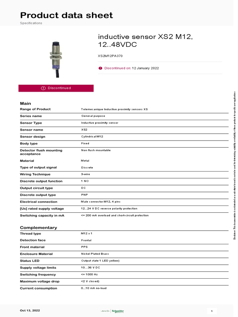 Inductive and Capacitive Sensors XS & XT - XS2M12PA370 | PDF | Electrical Connector | Power Supply