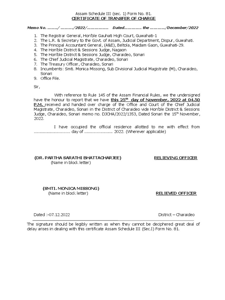 Charaideo Charge Transfer Certificate | PDF