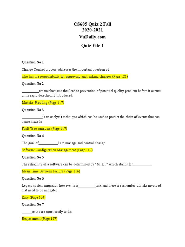 CS605 Quiz 2 Fall 2020-2021 | PDF | Computer Engineering | Systems Science