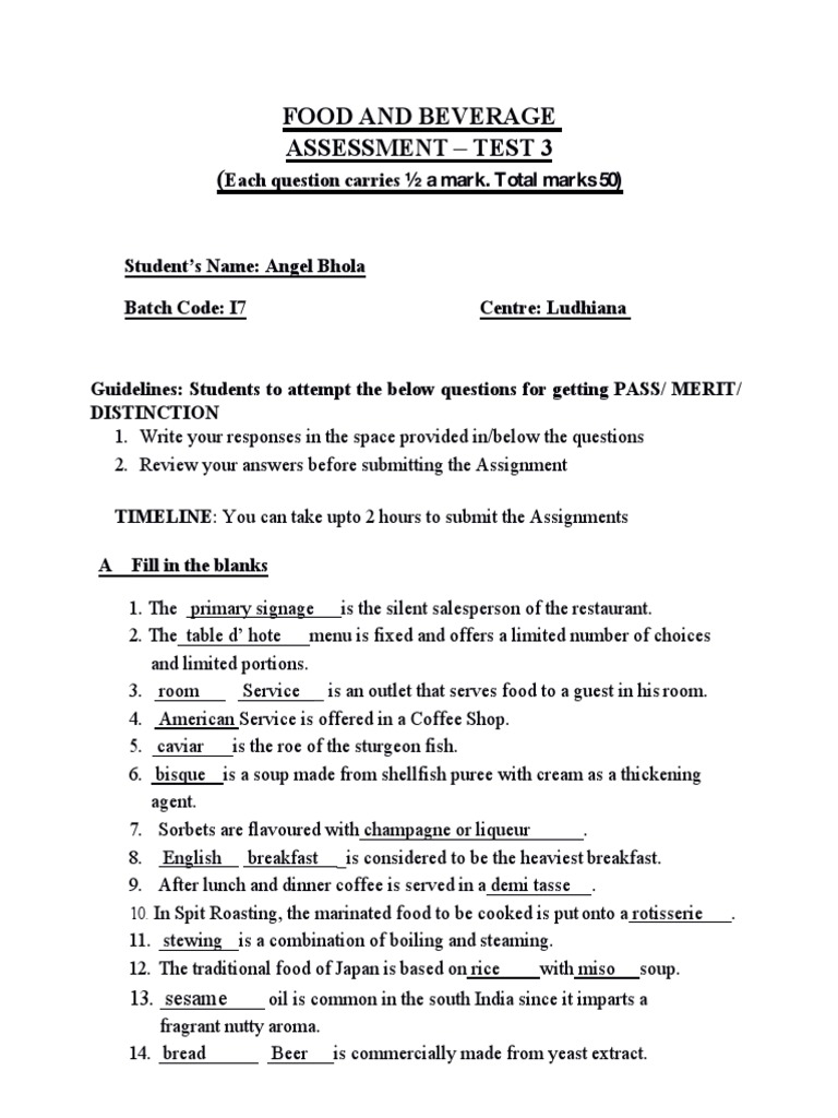 Food and Beverages Assessment | PDF | Sauce | Foods