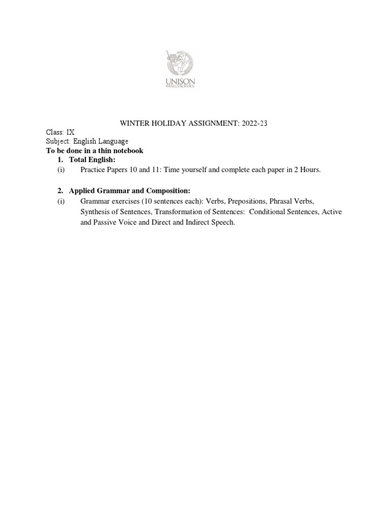Class IX English Winter Assignment | PDF