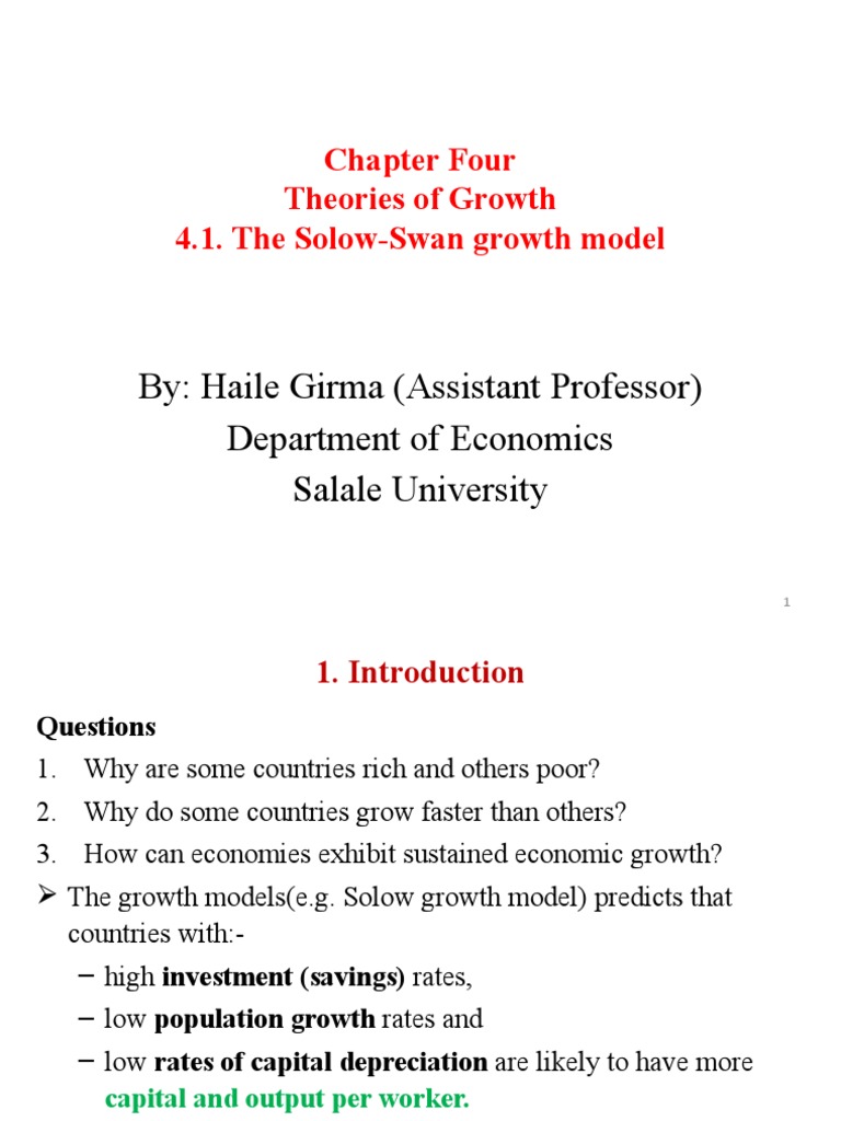 Chapter Four Solow-Swan Model | PDF | Economic Growth | Production Function