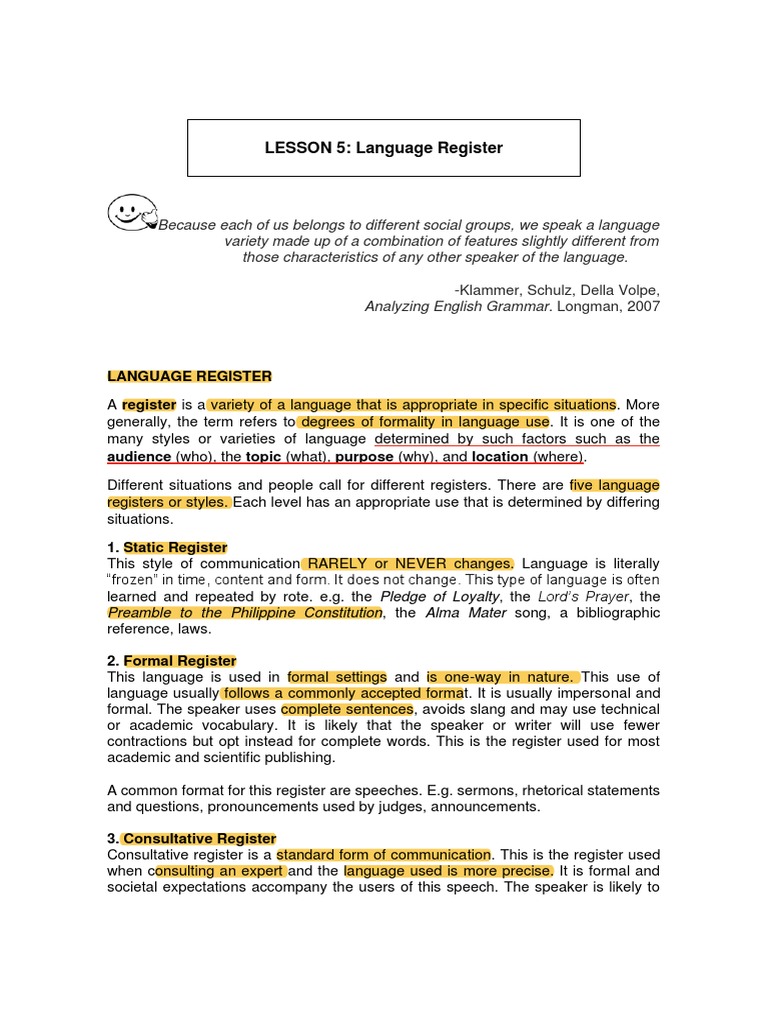 UNIT 1 Lesson 5 Language Register | PDF | Friendship | Communication