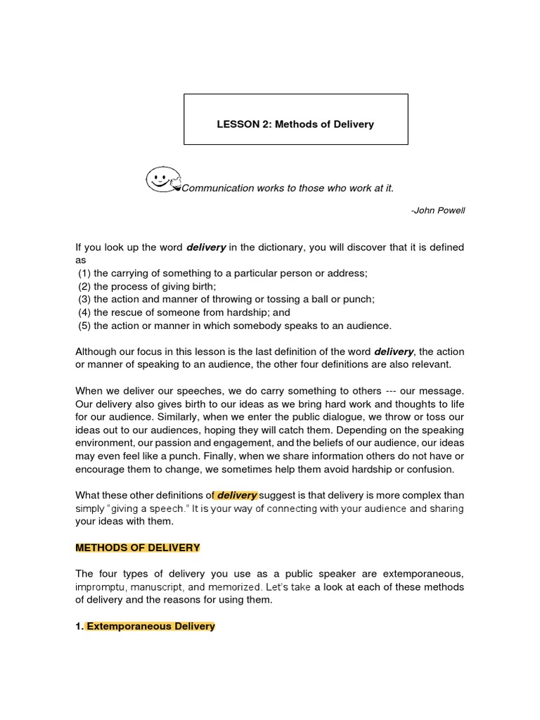 Extemporaneous Speech Delivery Methods | PDF | Public Speaking ...