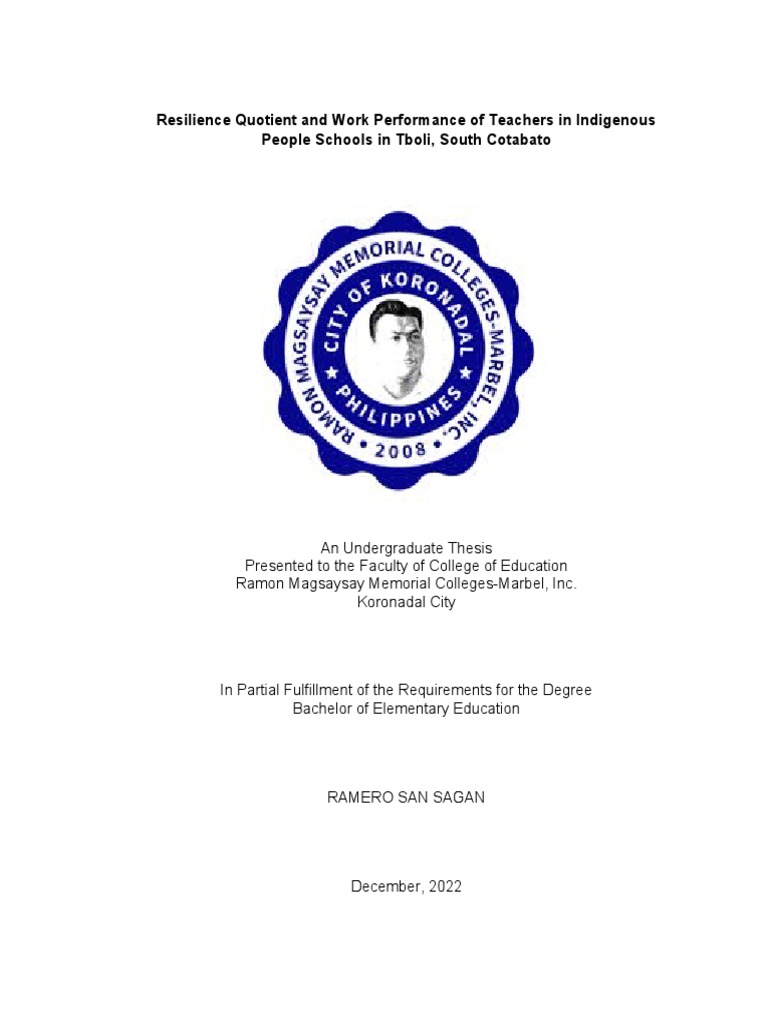 Resilience Quotient and Work Performance of Teachers in Indigenous ...