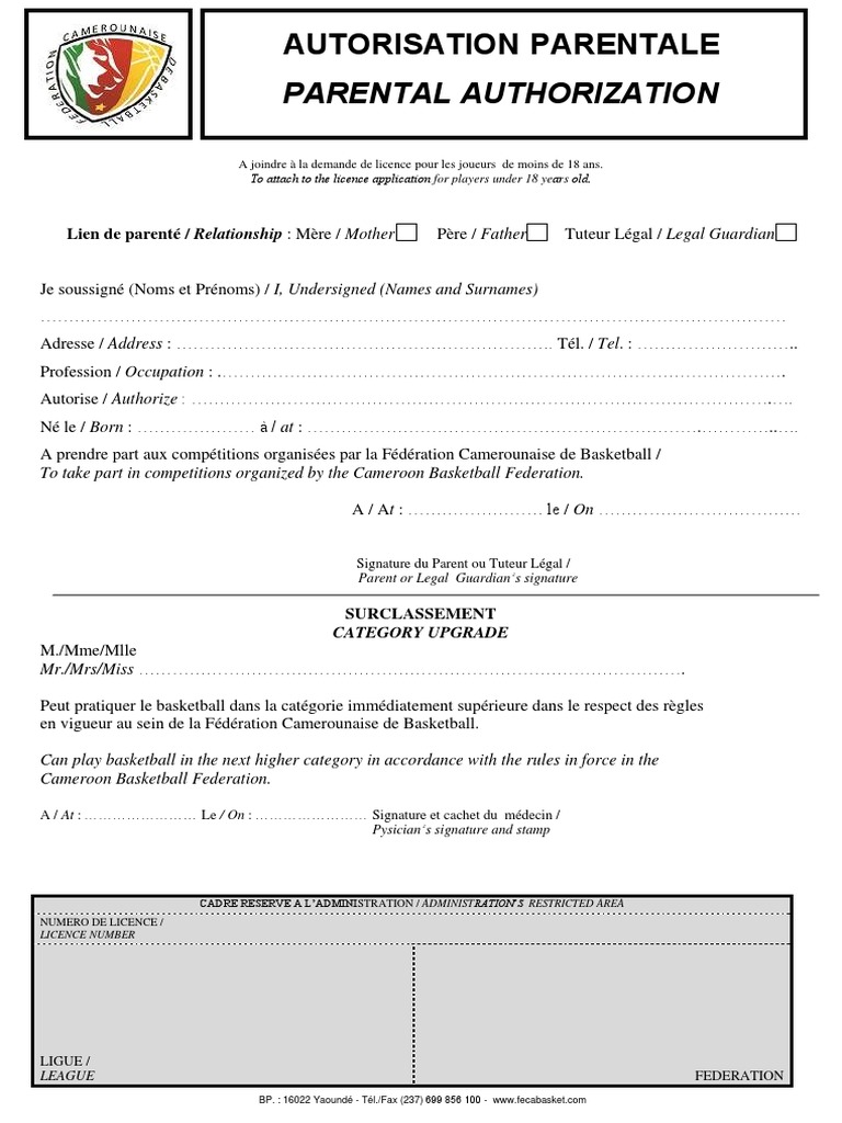 Autorisation parentale pour le basketball | PDF