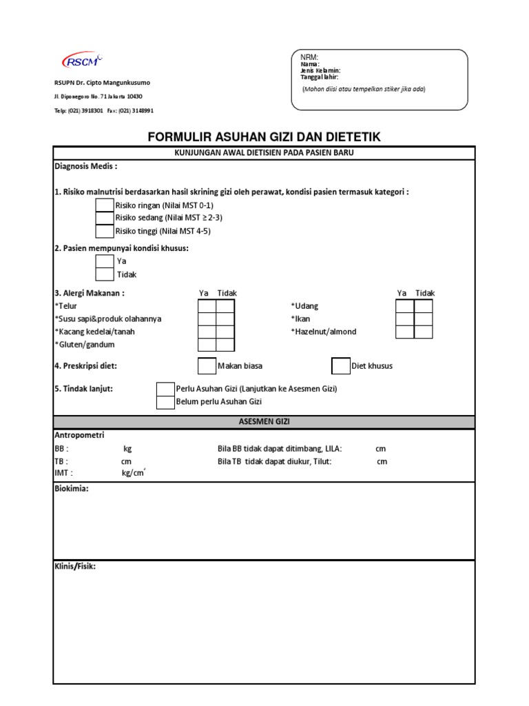Asesmen Gizi Pasien Baru di RSCM | PDF