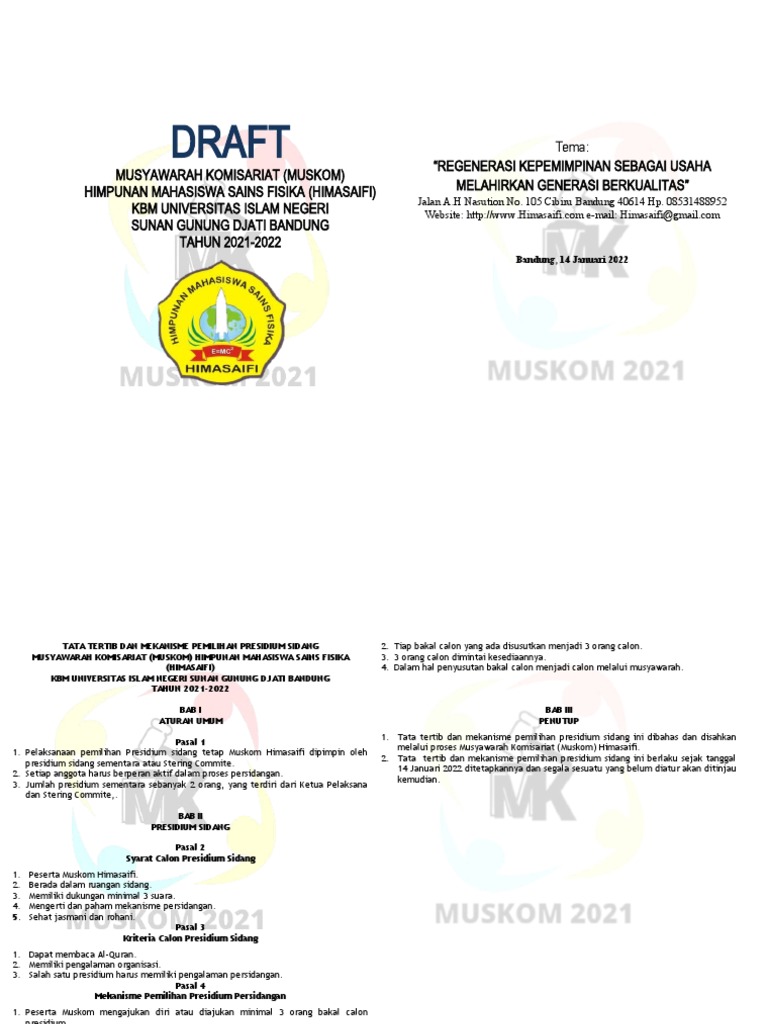 Draft Sidang Muskom 2022 | PDF