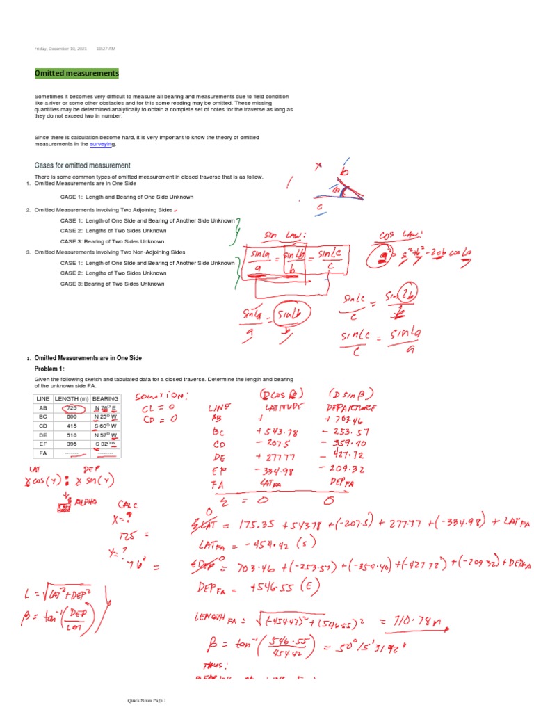Omitted Measurements in Surveying Solutions | PDF | Measurement | Science