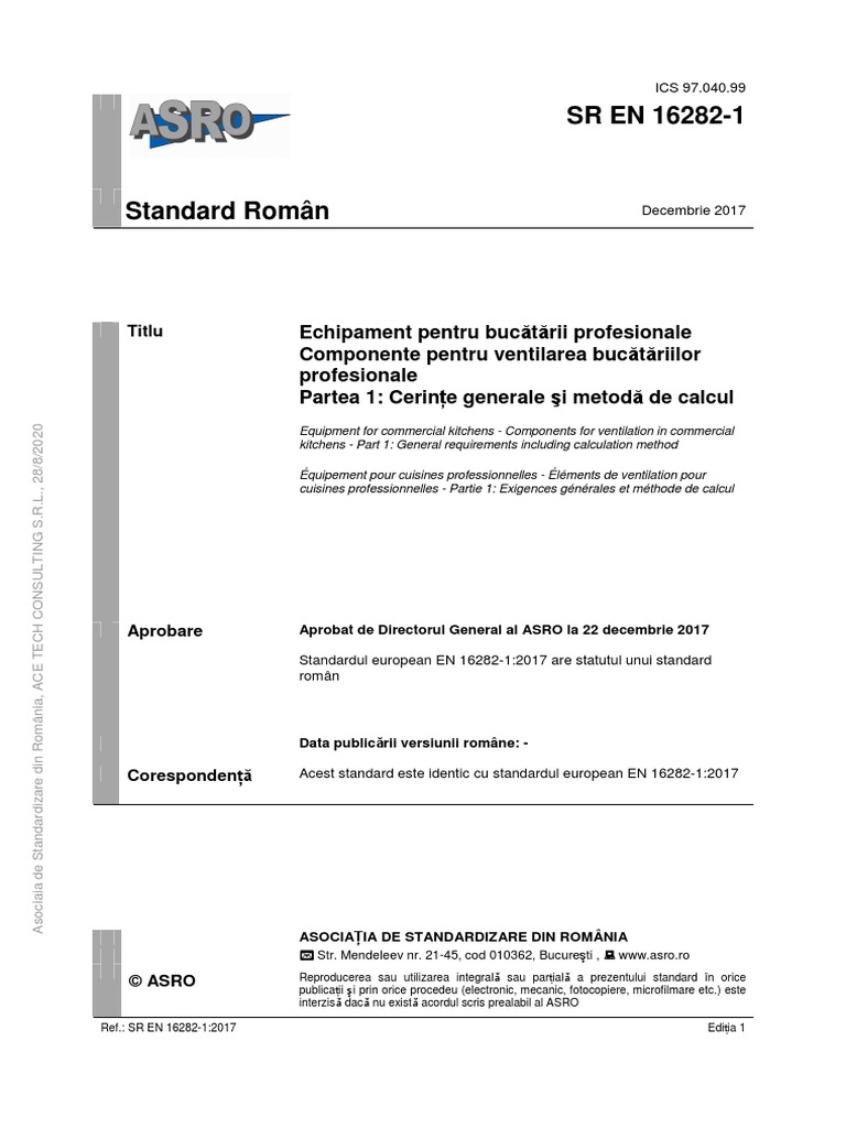 SR EN 16282-1-2017 - Ventilare Bucatarii Profesionale | PDF