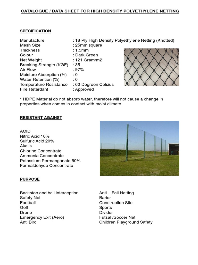 Golf Netting - Spec Sheet | PDF