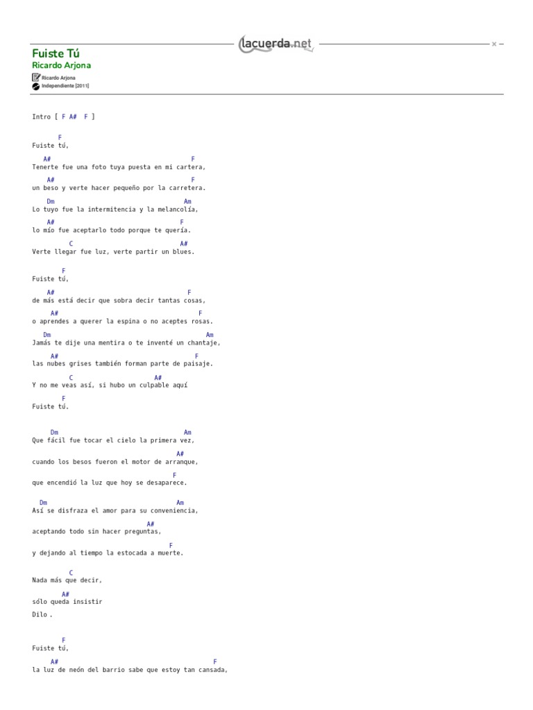 04 FUISTE TU, Ricardo Arjona - Acordes | PDF