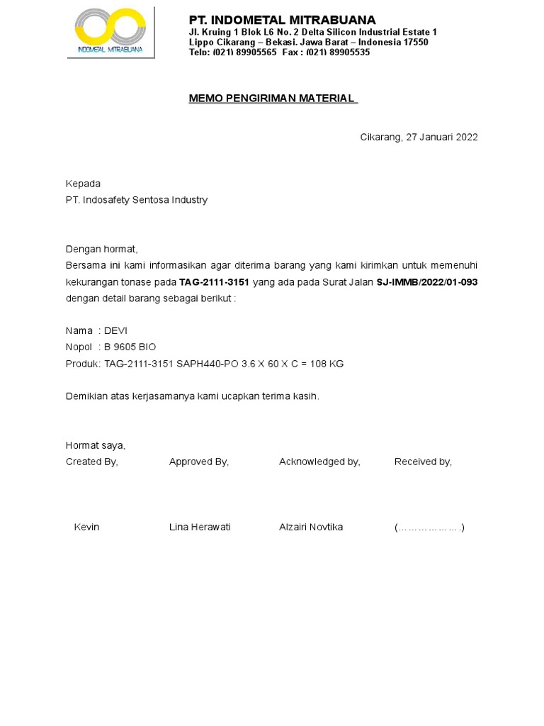 MEMO PENGAMBILAN Material | PDF