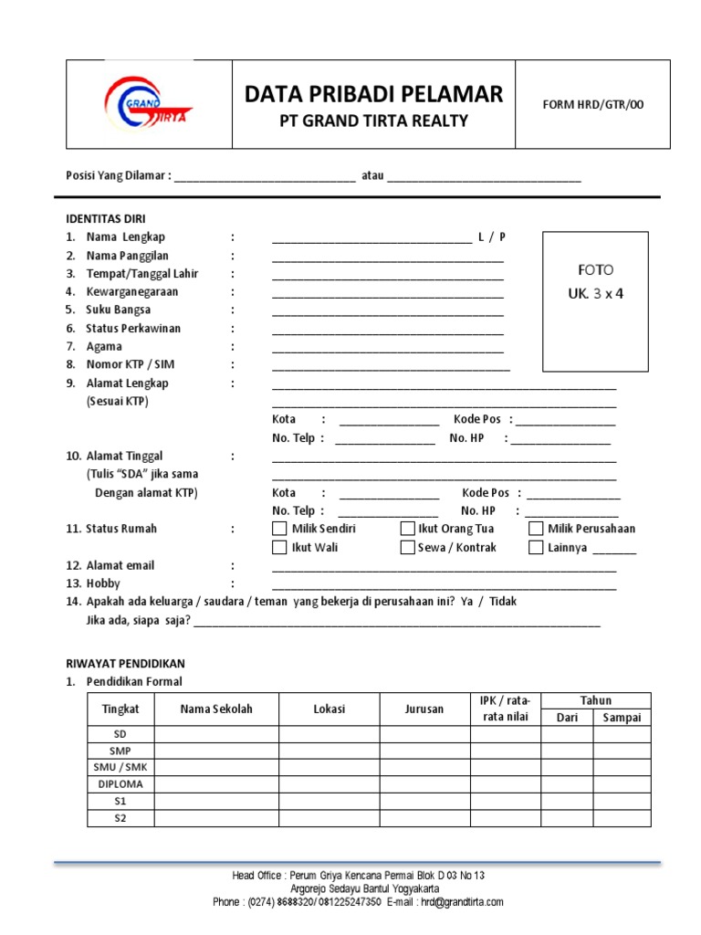 Biodata Pelamar Kerja | PDF