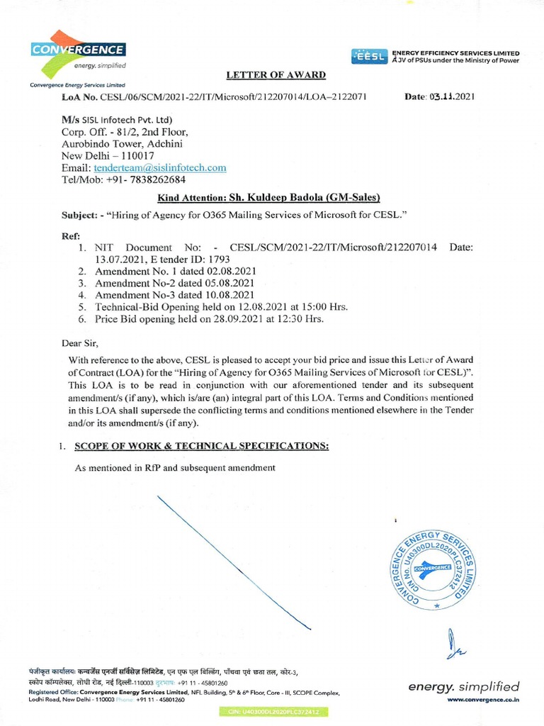 SISL Infotech Loa 2122071 - 0001 | PDF