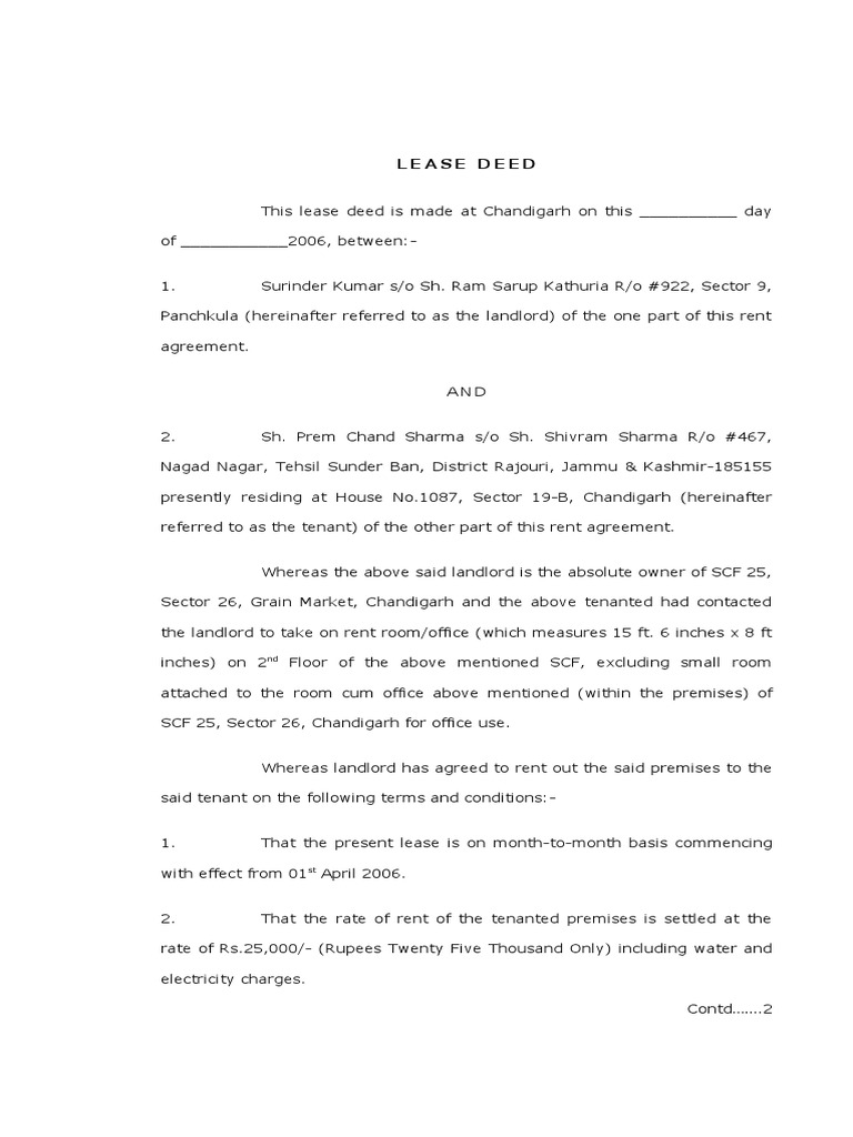 LEASE DEED SAmple | PDF | Leasehold Estate | Lease