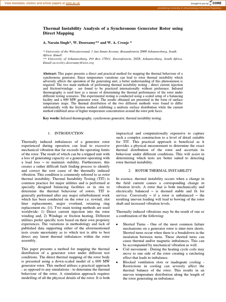Thermal Instability Analysis of A Synchronous Generator Rotor Using ...
