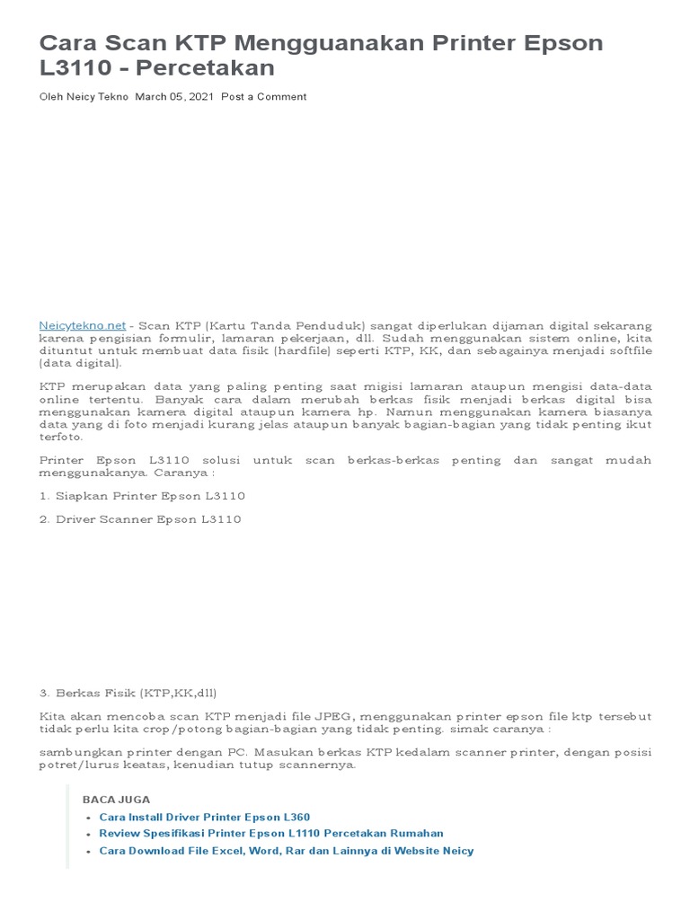 Cara Scan KTP dengan Epson L3110 | PDF