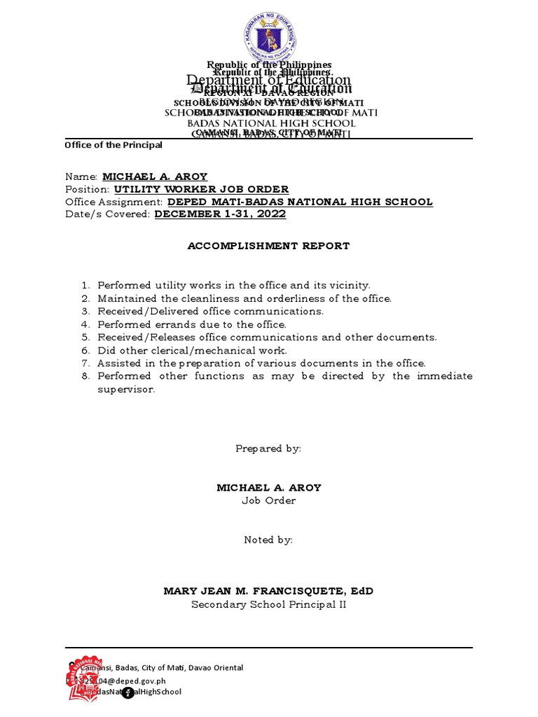 Job Order Accomplishment Report | PDF