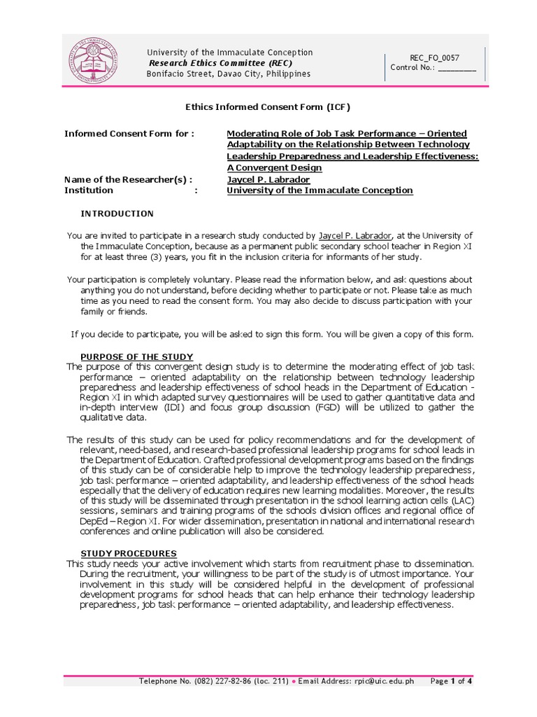 LABRADOR Informed Consent Form Signed PANUGAN | PDF | Risk | Privacy