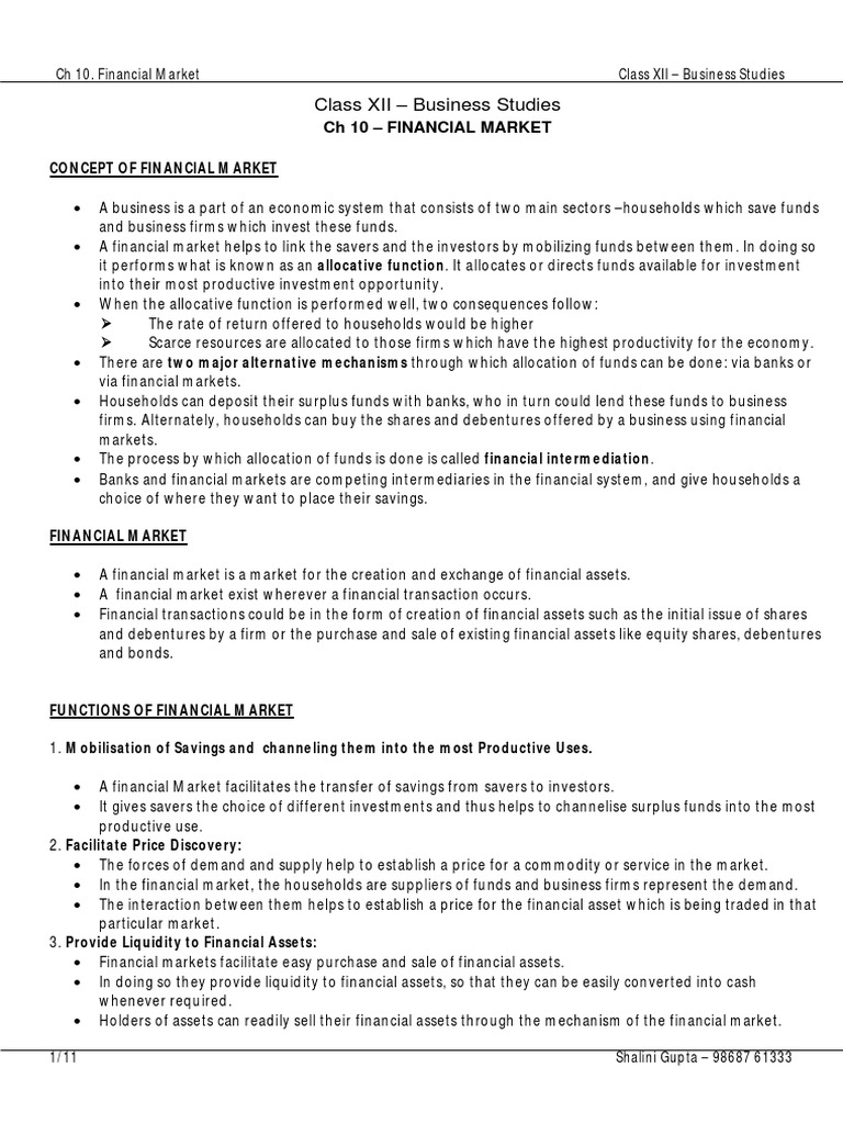 XII - BST - ch-10 - Financial Market | PDF | Stocks | Securities (Finance) XII - BST - ch-10 - Financial Market | PDF | Stocks | Securities (Finance)