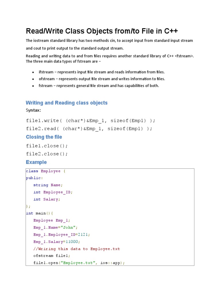Read/Write Class Objects From/to File in C++ | PDF | Inheritance (Object Oriented Programming ...