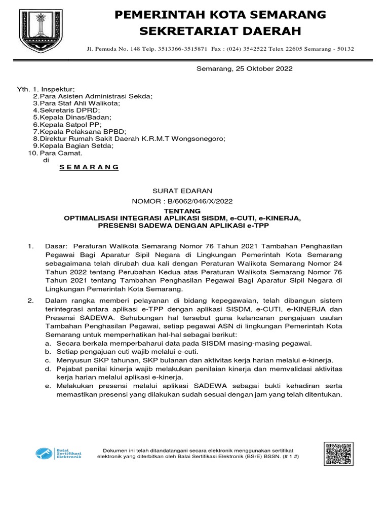 Surat Edaran Integrasi | PDF