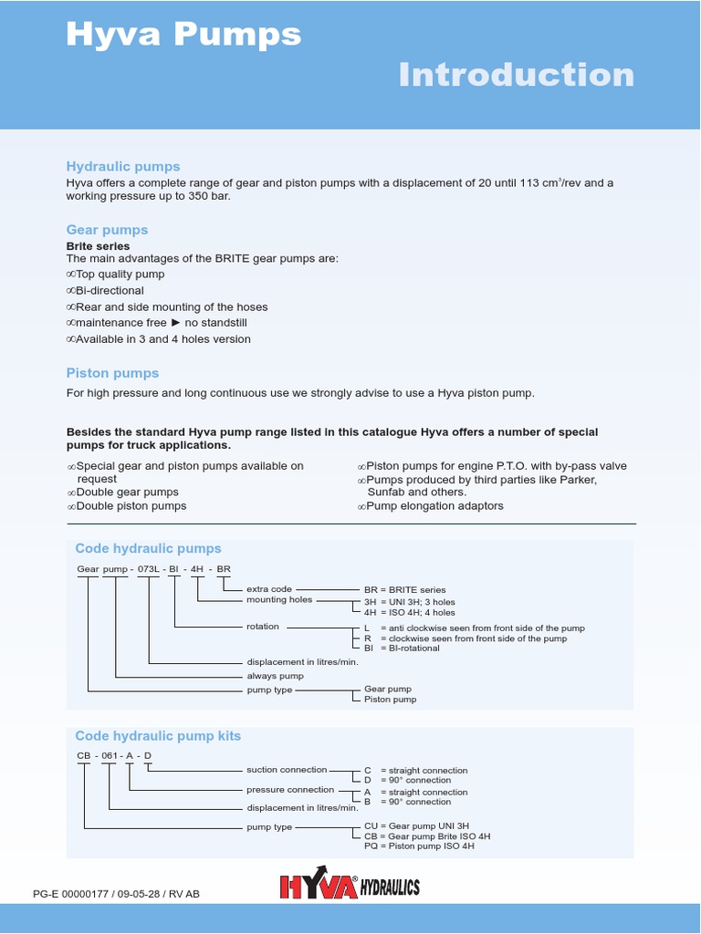 Hydraulic Pumps Catalogue: Introduction to Hyva Pumps' Range of Gear ...
