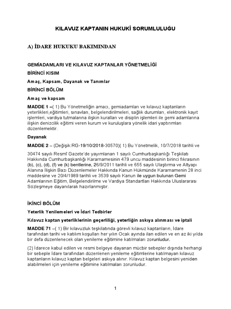 Kilavuz Kaptanin Hukuki̇ Sorumluluğu (Kanunlar) | PDF