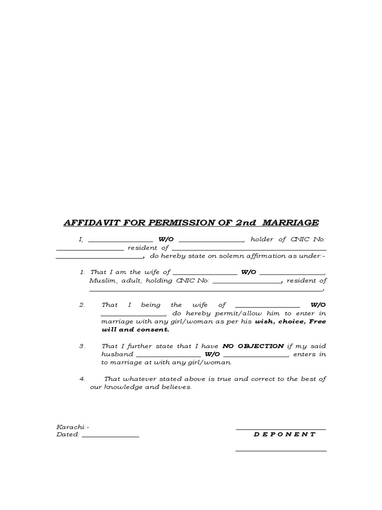 AFFIDAVIT FOR PERMISSION OF 2nd MARRIAGE Blank | PDF