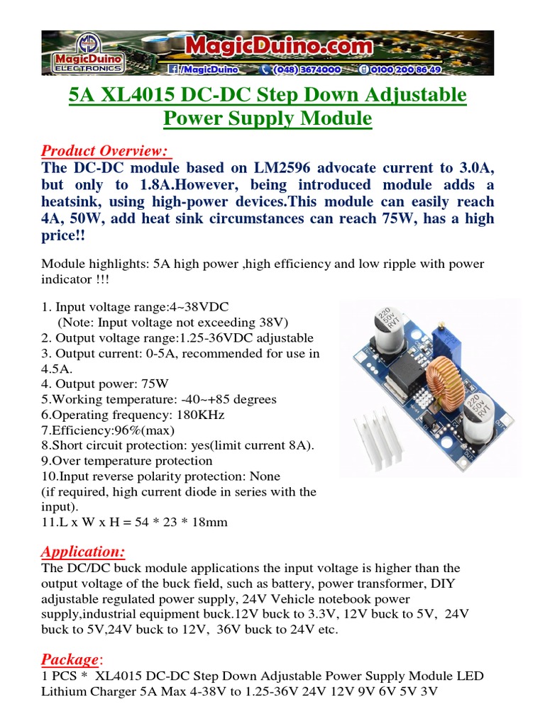 5A XL4015 DC-DC Step Down Adjustable Power Supply Module: Product ...