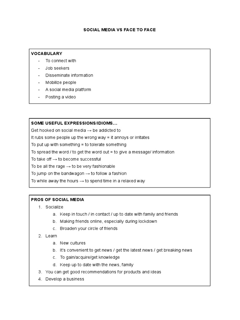 Social Media vs Face-to-Face Interaction | PDF | Social Media | Popular ...