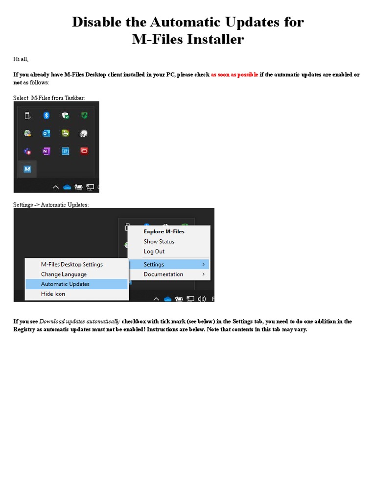 Disable-M-Files Automatic Updates | PDF