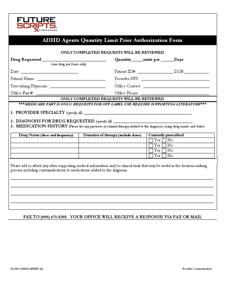 ADHD Agents Quantity Limit Prior Authorization Form | PDF