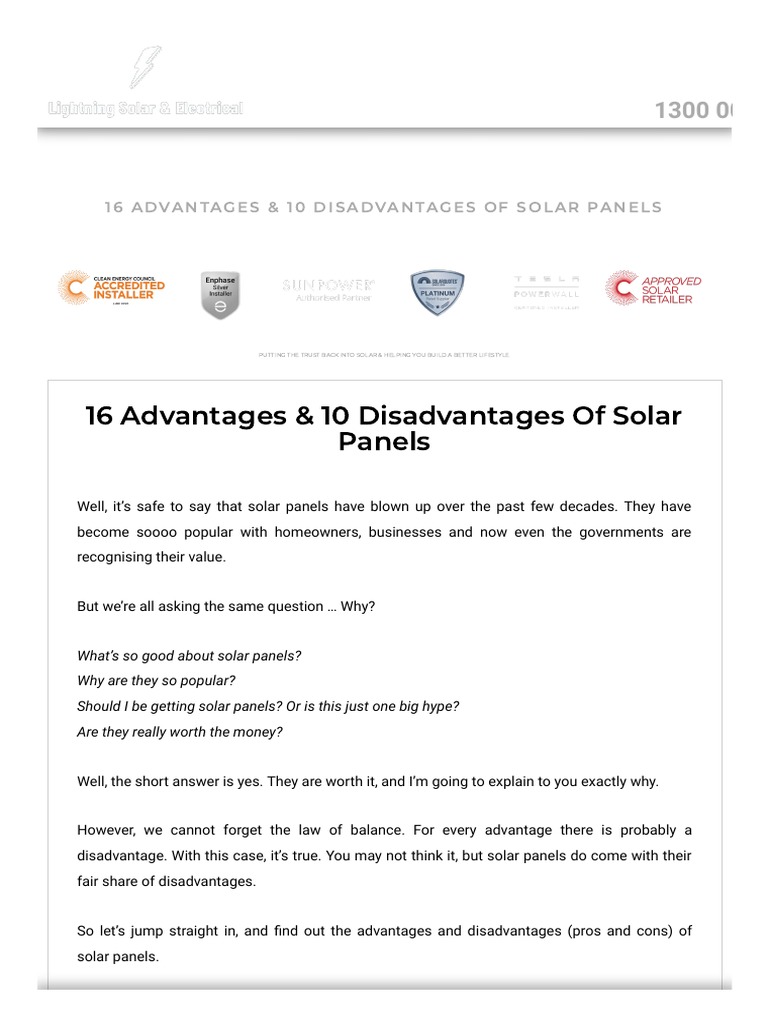 16 Advantages & 10 Disadvantages of Solar Panels in 2022 | PDF | Solar ...