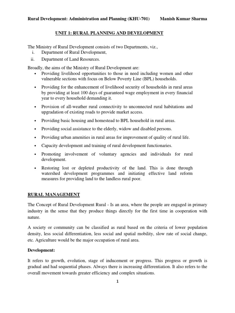 1 - UNIT-1 - Rural Planning & Development - BY MANISH KUMAR SHARMA | PDF | Economies
