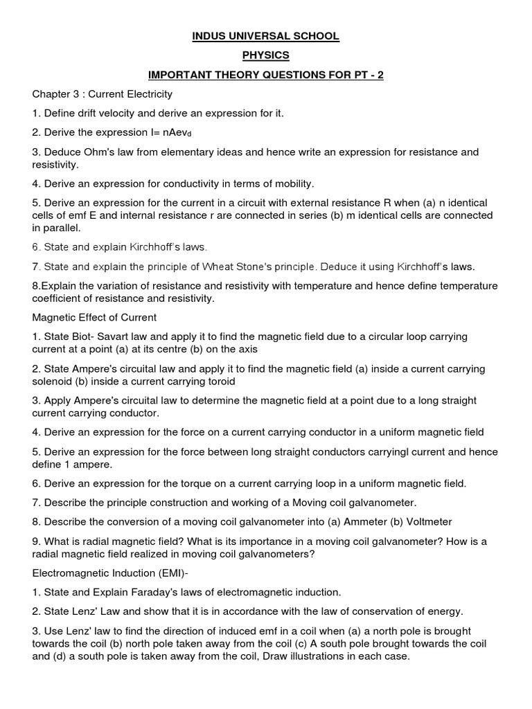 Important Theory Questions and Derivations | PDF | Inductance | Electromagnetic Induction