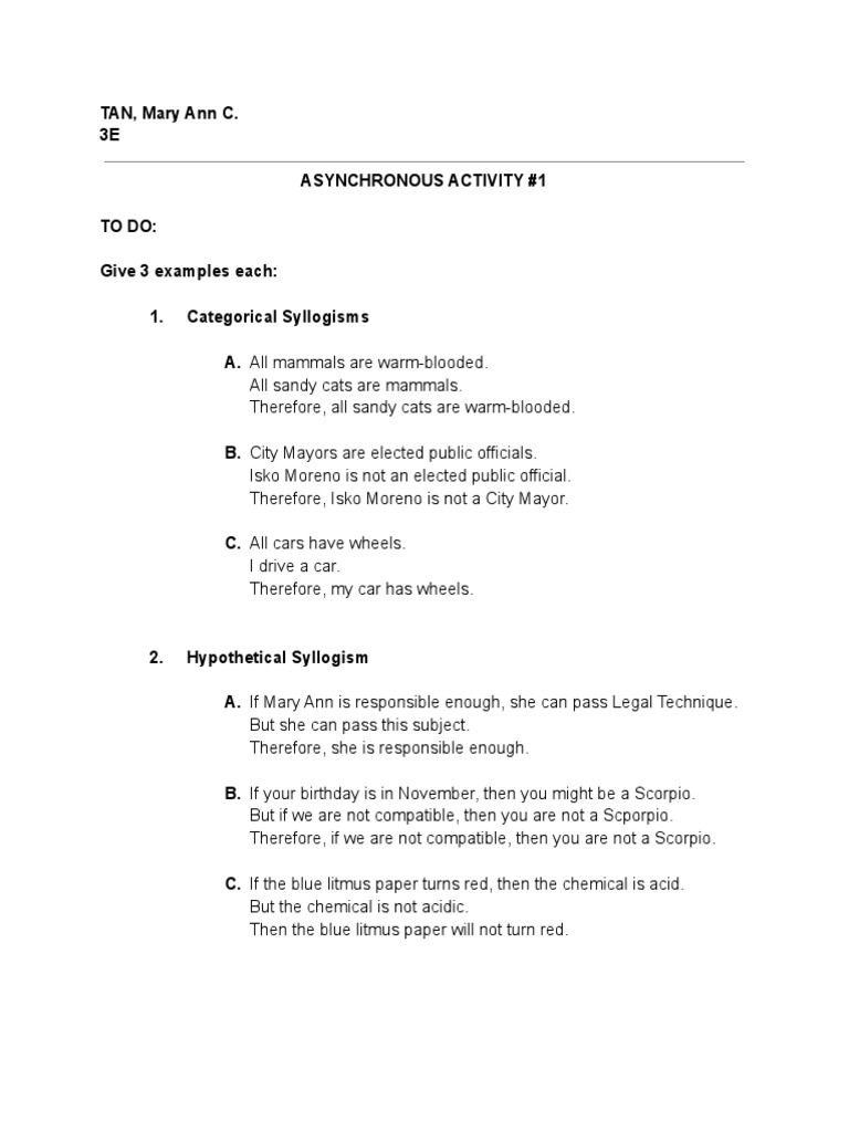 Syllogism Examples and Definitions | PDF | Logic