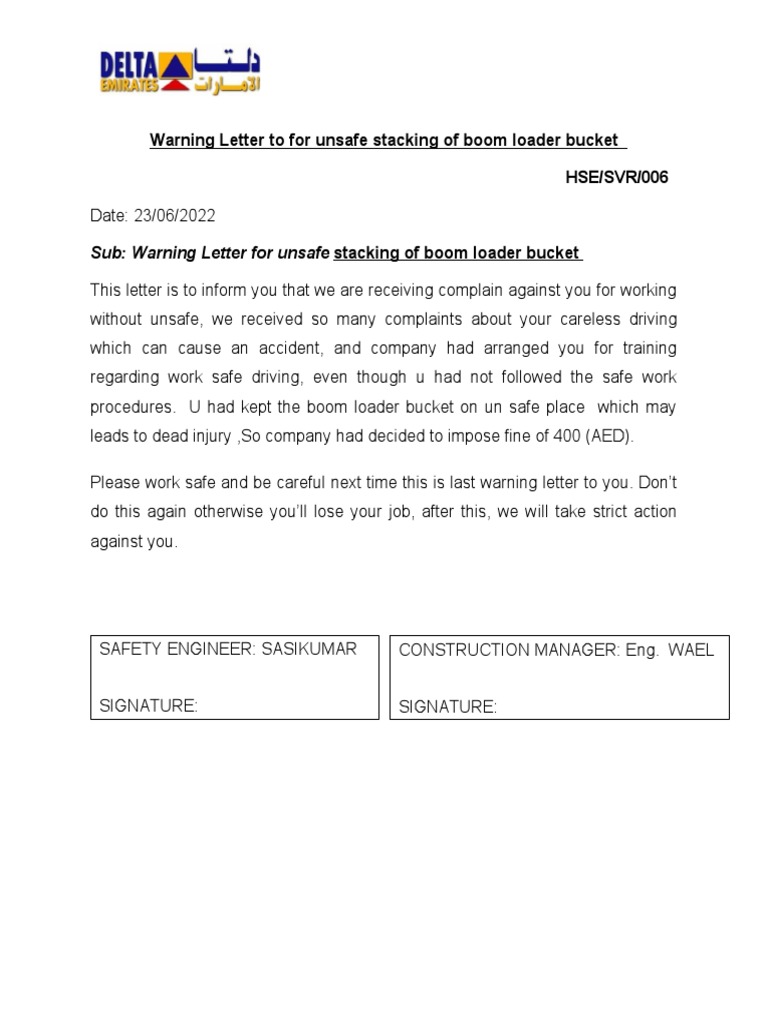 Final Warning for Unsafe Driving Practices | PDF