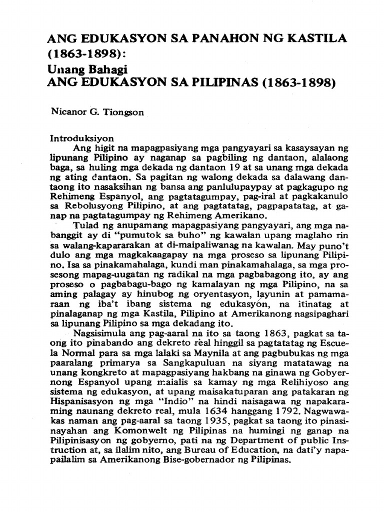 Ang Edukasyon Sa Panahon NG Kastila (1863-1898) : Unang Bahagi Ang Edukasyon Sa Pilipinas (1863 ...