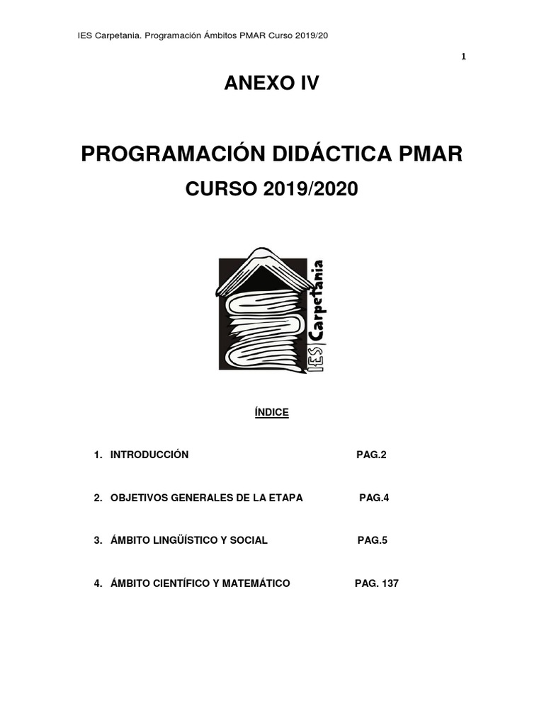 Anexo IV. PMAR - 2019 - 2020 | PDF | Palabra | Aprendizaje