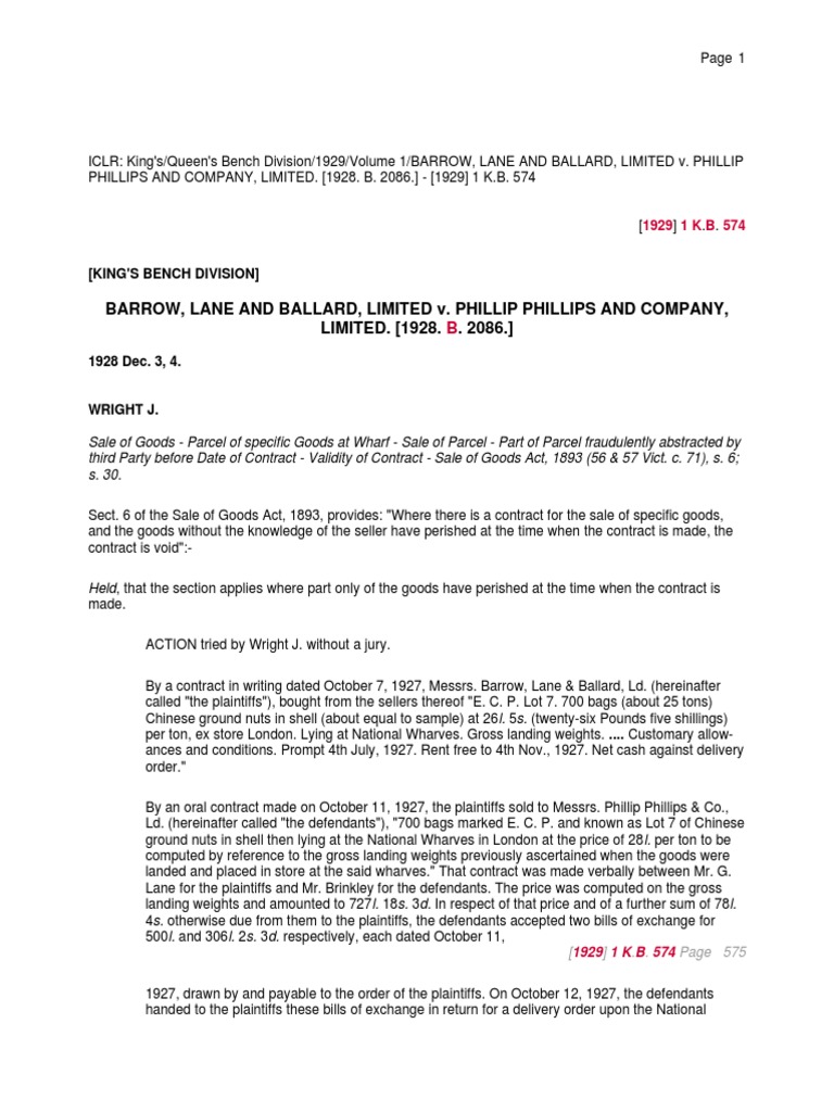 BARROW, LANE AND BALLARD, LIMITED v. PHILLIP | PDF | Business Law ...